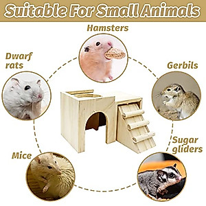 kathson Wooden Hamster Hideout Dwarf Mice House Multi Chamber Small Animal Hideout Maze with Ladder Cage Accessories for Dwarf Hamsters Winter Whites Chipmunk Gerbils Flying Squirrel