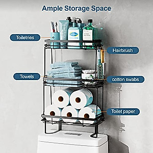 iSPECLE Over The Toilet Storage, 3 Tier Over Toilet Bathroom Organizer No Drilling Toilet Storage Easy to Install, Add Space for Small Bathroom, Black