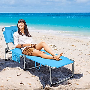 Tangkula Beach Chaise Lounge Chair with Hole for Face, Patio Folding Adjustable Reclining Beach Sunbathing Chair with Side Pocket, Portable Face Down Tanning Chair for Outdoor Backyard Poolside (2)
