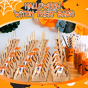Watersay 24 Set Halloween Treats Bags Halloween DIY Witch Broom Bag with Orange Ribbon Trick or Treat Goody Gags Halloween Party Favor Bags Candy Gift Bags for Halloween Party Decorations Supplies