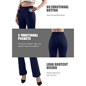 Hiverlay Women's Bootcut Dress Pants Pull On Stretchy Work Slacks for Business Office 5 Pockets 29" Navy 2X-Large