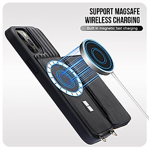 JLFCH for iPhone 12 Pro Max Wallet Case with Crossbody Chain Wrist Strap Card Holder Zipper Purse Compatible with Apple iPhone 12 Pro Max 6.7 inch - Black