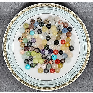 1200pcs 6mm Natural Round Stone Beads Real Gemstone Beading Loose Gemstone Hole Size 1mm DIY Smooth Beads for Bracelet Necklace Earrings Jewelry Making,Box Packed(24 Material -A,6mm)