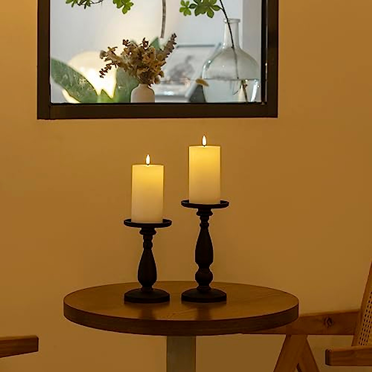 volnyus White Flameless Candles Set of 2 (3x6 inch) Flickering LED Wax Candles Battery Operated with Remote Control Timers for Night Light/Fireplace/Party Dimmable Pillar Candles Flat top