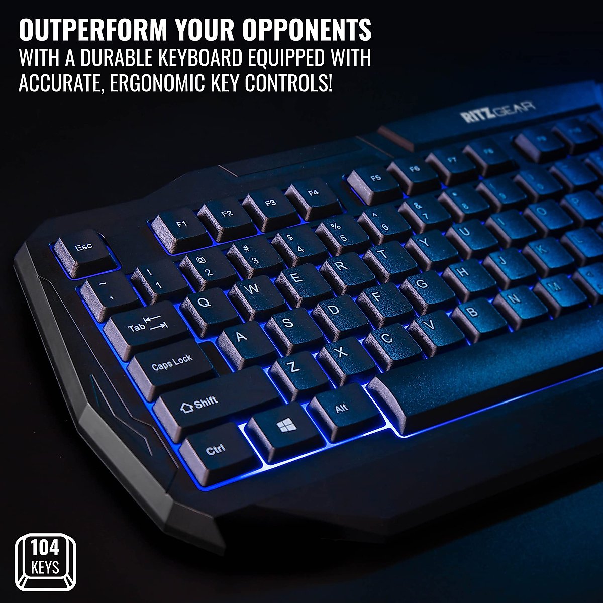 RitzGear Blue Gaming Kit I 4-in-1 LED Combo with Multimedia Keyboard, Optical Mouse, Mouse Pad & Headset with Adapter with CR4-X 4" Monitors and 24 Pack Acoustic Soundproof Wedge Panels