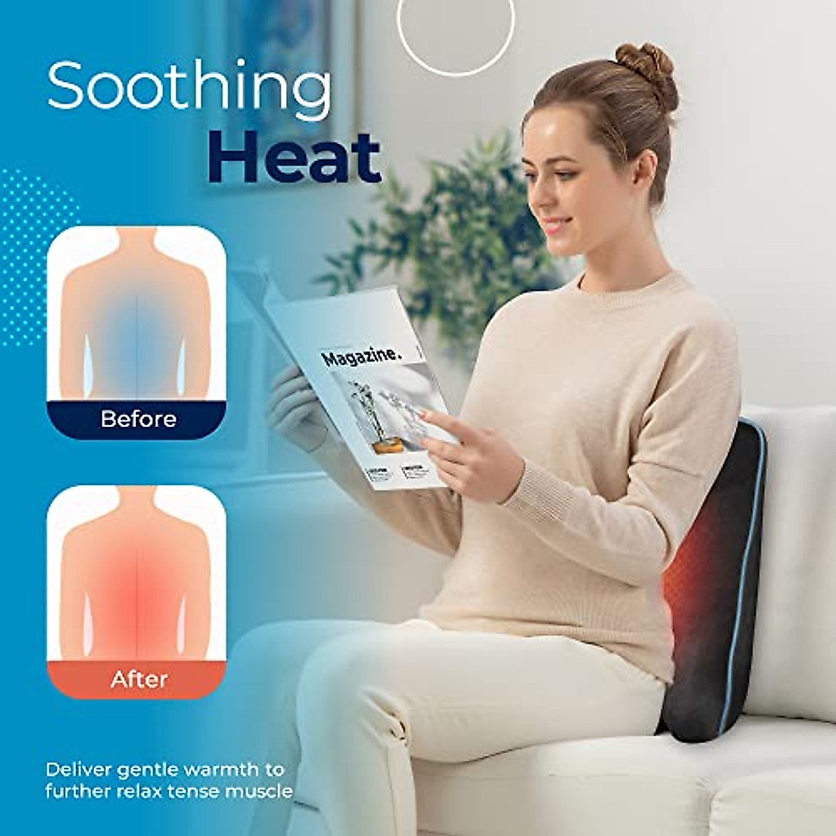 COMFIER Lumbar Support Pillow, Back Support Pillow,Back Massager for Back Pain,3 Massage Modes & 2 Heat Levels Memory Foam,Adjustable Straps Cushion for Car,Office Chair, Recliner