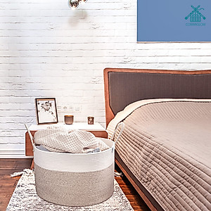 COMMIGLOW XXX-Large Cotton Rope Basket (22”x14”),100% Pure Cotton Woven Laundry Basket for Storage, Blanket Basket for Living Room, Baby and Dog Toy Storage Basket Bin with Handle, Light Brown