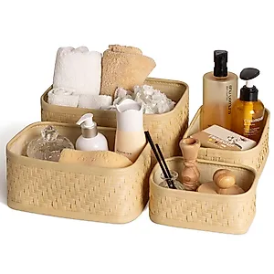 GRANNY SAYS Storage Baskets for Organizing, Woven Baskets for Storage, Waterproof Laundry Basket Organizer, Set of 4 Wicker Baskets, Small Storage Bins for Shelves, Baskets for Boho Decor