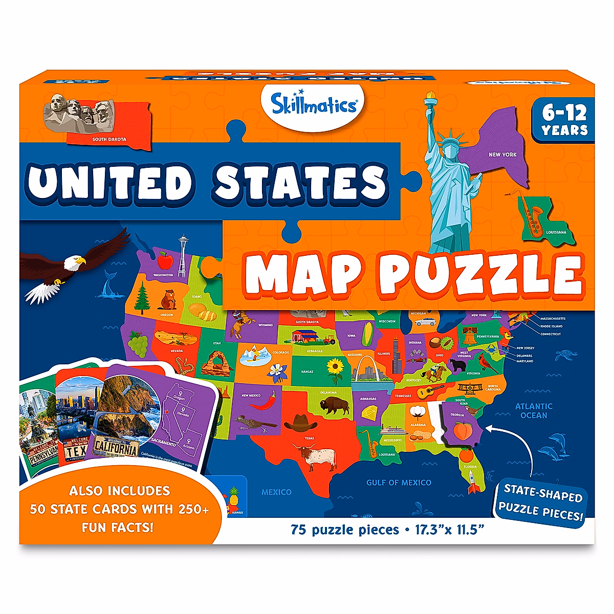 Skillmatics Guess in 10 States of America & United States Map Puzzle Bundle, Fun Educational Games for Kids and Adults for Kids, Teens & Adults, Gifts for Boys & Girls Ages 6, 7, 8, 9, and Up