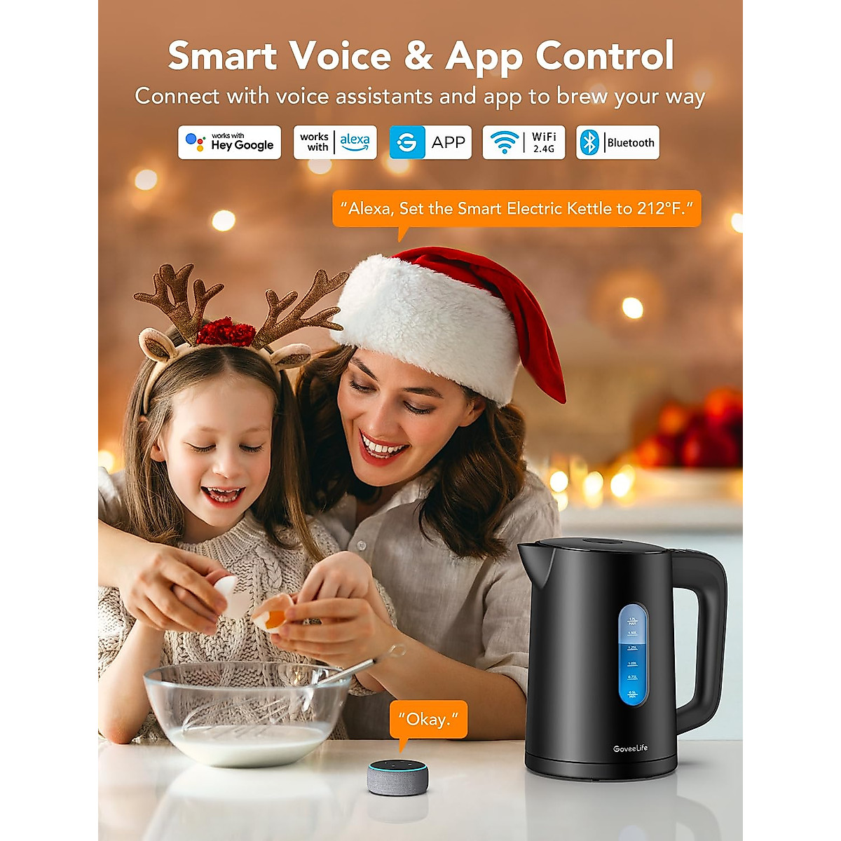 GoveeLife Smart Kettle Temperature Control 1.7L, 1500w WiFi Tea Kettle Electric with LED Indicator Lights, Remotely Control, 2H Keep Warm, 4 Presets Hot Water Boiler for Tea & Coffee & DIY
