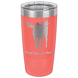 LaserGram 20oz Vacuum Insulated Tumbler Mug, Moose, Personalized Engraving Included (Coral)