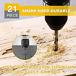 RIDA 21Pcs Steel Drill Bits High Speed Steel Jobber Length Twist Drill Bit Set 1/4" for Hardened Metal, Stainless Steel, Cast Iron, Plastic and Wood