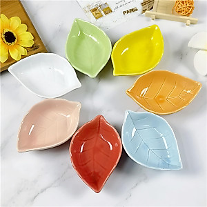 WAIT FLY Leaves Shaped Pattern Ceramic Seasoning Dishes/Tea Bag Holders/Ketchup Saucer/Appetizer Plates/Vinegar Spice Salad Soy Sushi Wasabi Seasoning Dipping Bowls-Green-4 PCS
