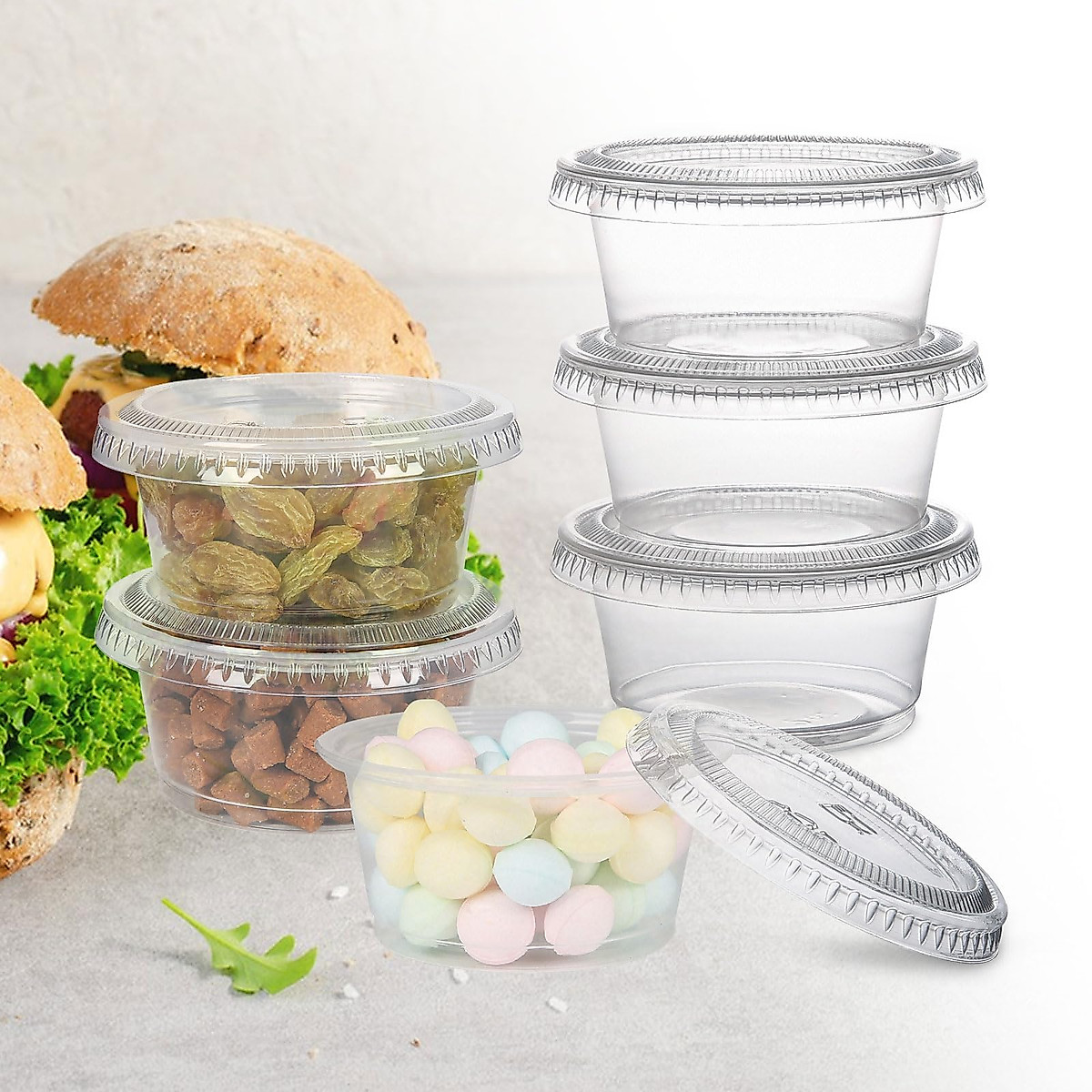 500 Sets - 2oz ] Jello Shot Cups Plastic Portion Cups with Lids, Small Condiment Containers Disposable Dipping Sauce Cups for Salad Dressing, Clear Souffle Cups for Souffle, Food Samples, Lunch, Par