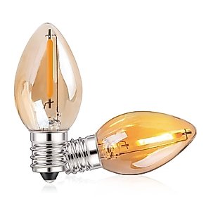 C7 LED Night Light Bulbs 0.5W, E12 Candelabra Base Candle Light Bulb Warm 2200K Equivalent 5W/7W Incandescent Bulb, Mini Light Bulbs for Chandelier Nightlight Salt Lamp Window Bulbs (2 Pack Gold)
