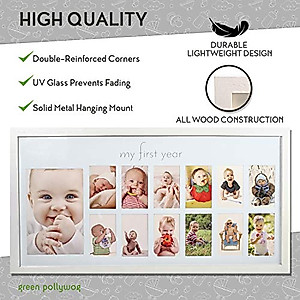 Green Pollywog | Baby's First Year Frame | Collage Frame For Baby In White | 12 Month Picture Frame | Milestone Photo Frame | First Year Picture Mat | Baby Picture Frame | My First Year Picture Frame