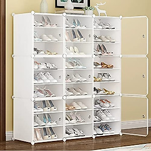 HaroldDol Shoe Rack 96 Pairs Stackable Shoe Organizer Narrow Standing, Shoe Organizer with Cover Plastic, Stackable Expandable Shoe Rack for High Heels, Boots (4 x 12-Tier)