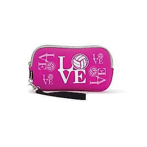 Tandem Sport Volleyball Clutch Pouch - Pink Volleyball Mini Purse - Volleyball Themed Neoprene Pouch with Nylon Wrist Strap - Gift for Volleyball Players - Pink