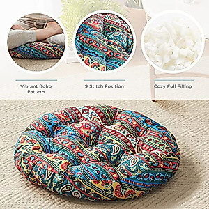 Codi Meditation Floor Pillow, Boho Pillows Seating for Adults & Kids, Large Round Cushion for Yoga Living Room Tatami Sitting, Memory Foam Added, 22x22 Inch, Multi Blaidiere
