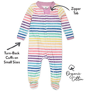 HonestBaby 1-Pack Sleep & Play Footed One-Piece Pajama Sleeper 100% Organic Cotton, Baby Girls, Rainbow Stripe, 0-3 Months