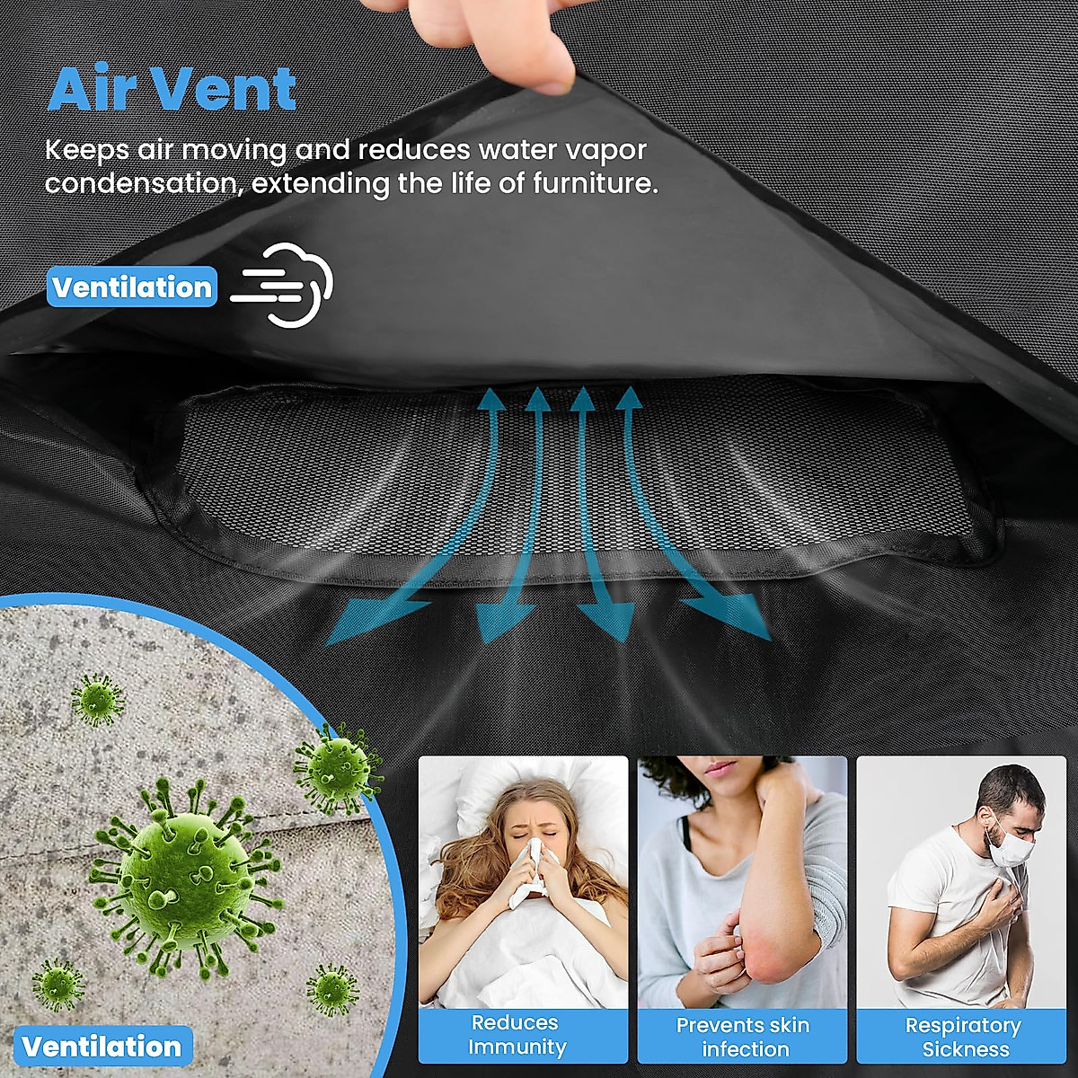 Duerer Patio Furniture Covers Waterproof 420D Outdoor Furniture Covers 126"L X 63"W X 28"H, for Patio Furniture Sets, Sofa, Table and Chair Set Cover, Anti-UV Rain Snow Dust Wind-Proof with Air Vent