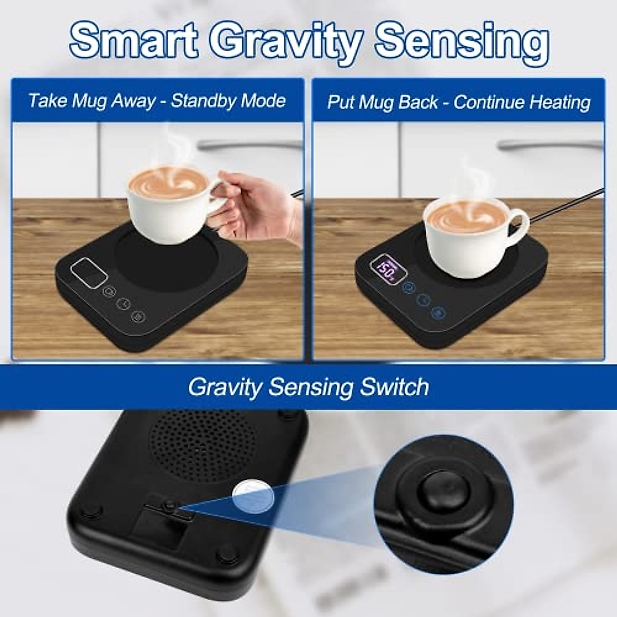 Coffee Mug Warmer - Cup Warmer for Desk Candle Warmer Automatic Shut Off, Smart Beverage Warmer with 3 Temperature Settings Touch Switch for Coffee, Water, Milk, Tea, Safely Use for Office/Home