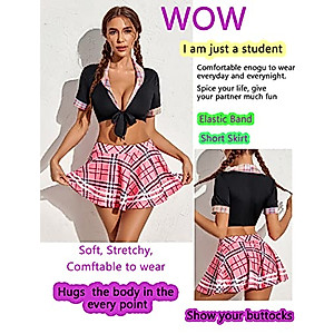 Avidlove Women's Sexy Mini Skirt Pleated Elastic Waist Ruffle Sailor Skirts School Uniform Skirts Cheerleader Pink Plaid XL
