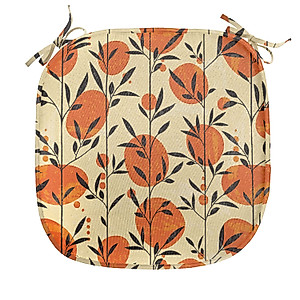 Lunarable Nature Chair Seating Cushion Set of 2, Floral Flower Ivy with Leaves Botanical Forest Trees and Circled Backdrop, Anti-Slip Seat Padding for Kitchen & Patio, 16"x16", Orange Black Cream
