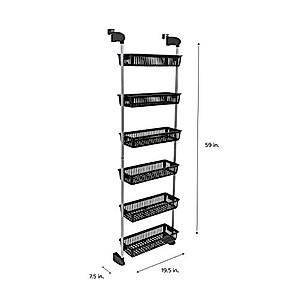 Organize It All Over The Door Storage Unit with Hooks | Dimensions : 7.50 x 19.50 x 59.00 | 6 Basket | Hanging Storage | Great for Kitchen | Bathroom | Bedroom | Space Saver | Black