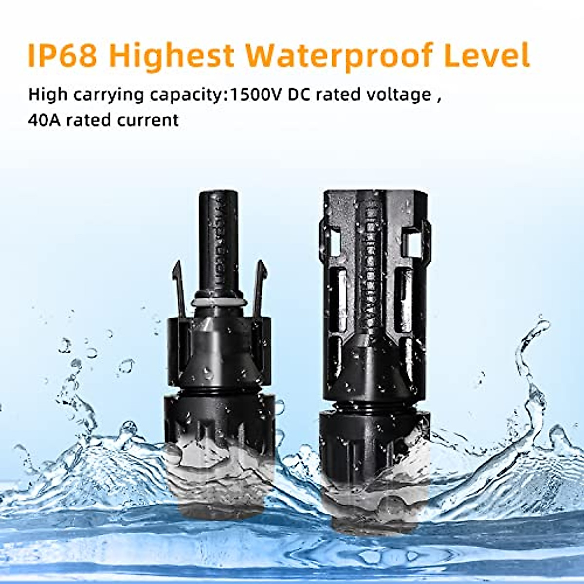 Witproton Solar PV Connector IP68 1500V 40A Hollow Tinned Copper Terminal Black 5 Pairs (2.5mm2~6mm2 (14AWG~10AWG))