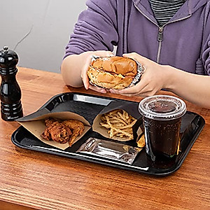 Restaurantware 12 x 16 Inch Fast Food Trays 10 Rectangle Plastic Serving Trays - Dishwashable Textured Black Plastic Cafeteria Trays For Meals And Glassware