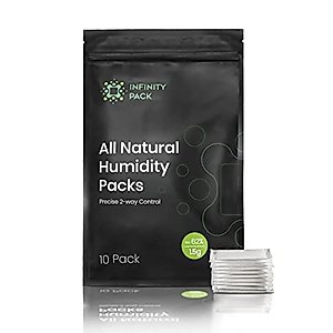 Infinity Pack 62% RH 1.5 g Humidity Packs (10 Pcs) - Natural Plant Based Solution for Storing up to 3.5 g Herbs - 2 Way Humidification - Patented Moisture Control Technology - with Resealable Bag