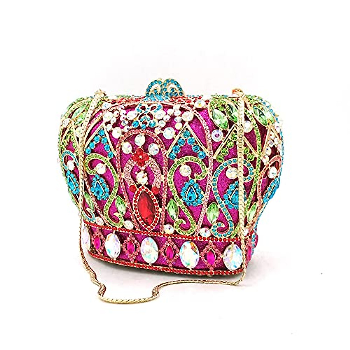 Tngan Women Luxury Crown Shaped Crystal Evening Clutch Elegant Rhinestones Party Handbag and Purse, Gold Silver
