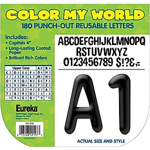 Eureka 845306 Alphabet and Numbers Bulletin Board and Classroom Decorations for Teachers, 4'' H, Black, 180pcs