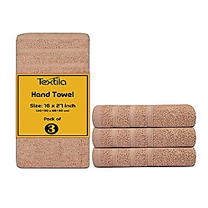 Textila Cotton Hand Towels - Pack of 3 - Beige Color - 16x27 Inches - Soft and Absorbent Towels for Bathroom, Kitchen, and Gym.