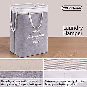 YOUDENOVA 72L Large Laundry Hamper Basket with Detachable Brackets and Handle,Collapsible Storage Basket with Removable Liner Bag for Bedroom,Bathroom Clothing and Toys Organization,Grey