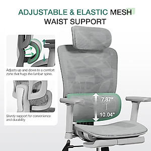 Novilla Ergonomic Office Chair, Adjustable Headrest with 3D Armrest, Office Chair with Adjustable Lumbar Support, Retractable Footrest, Mesh Office Chair High Back Gaming Chair, Grey
