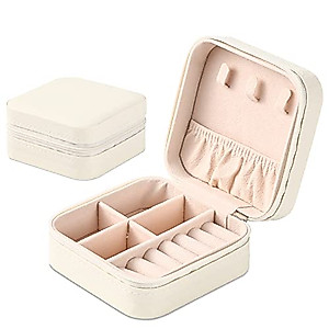 Portable Travel Mini Jewelry Box Leather Jewellery Ring Organizer Case Storage Gift Box Girls Women (2pcs White).