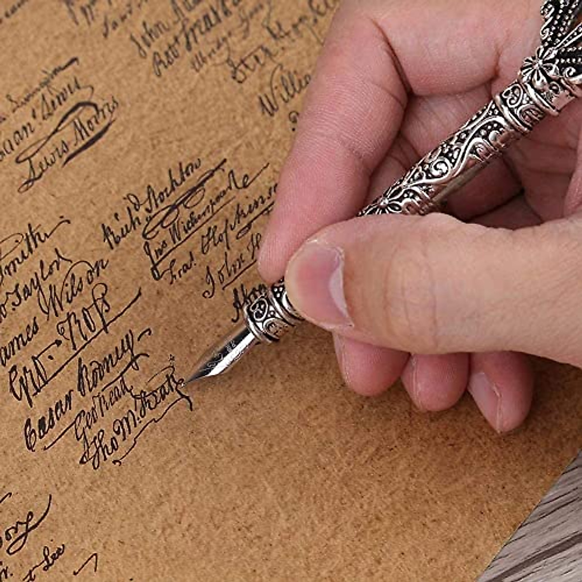 Quill Pen Set Vintage Ink Set Antique Calligraphy Writing Antique Executive Gift Quill Pen for School+5 Replacement Nibs+Ink Bottle+ Pen Nib Base(Red)