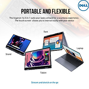 Dell Inspiron 14 2 in 1 Touchscreen Laptop, 14 Inch FHD+ Touch Screen Convertible, AMD Ryzen 5, 8GB RAM 256GB SSD, Windows 11 Pro, Lifetime Microsoft Office, Backlit Keyboard, Fingerprint Reader, HDMI