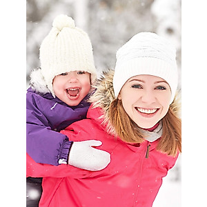 SATINIOR 3 Pairs Toddler Magic Stretch Mittens Full Finger Knit Gloves Kids Winter Warm Mittens (Black, White, Light Grey,Suits for 1-4 Years)