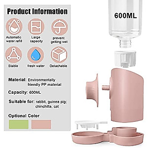 Chngeary Leak Proof Guinea Pig Water Bottle, Automatic Water Filling Rabbit Water Bottle for Hamsters, Bunny, Cats.Easy to Use, Install and Clean(Pink)