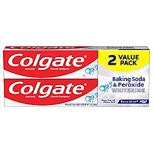 Colgate Baking Soda and Peroxide Toothpaste, Whitening Baking Soda Toothpaste, Brisk Mint Flavor, Whitens Teeth, Fights Cavities and Removes Surface Stains for Whiter Teeth, 6 Oz Tube, 2 Pack