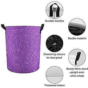 Purple Laundry Basket Purple Glitter Laundry Hamper Printed Bling Dirty Clothes Storage Basket Collapsible Waterproof Toy Organizer for Girls Bedrooms