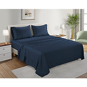 100% Organic Cotton Twin Sheet Set & Standard Pillowcases Set of 2 Combo- 300 Thread Count Long Staple Cotton Sheets,3 Pc Twin Size Sheets & Standard Pillowcases Sateen Sheets Breathable - Dark Denim