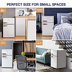 JOY Kitchen JR31TWEE10 2-Door Mini Fridge with Freezer Adjustable Thermostat, Removable Shelf, Energy Efficient, Front Leveling Legs, 3.1 Cu Ft, White