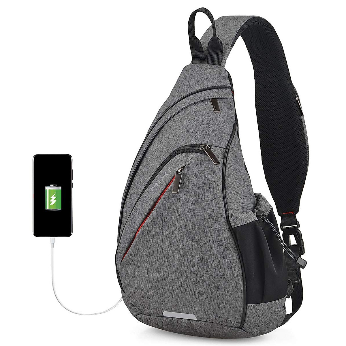 Hanke Sling Bag Men Backpack Unisex One Shoulder Bag Hiking Travel Backpack Crossbody with USB Port for Men Women Versatile Casual Daypack-19 inch,Black