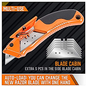 HORUSDY Utility Knife Retractable, Box Cutter Retractable with 5 Extra lades Included