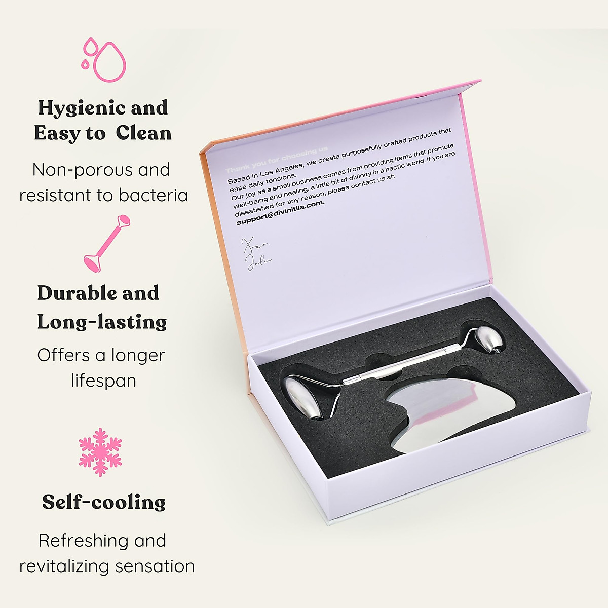 Stainless Steel Face Roller - Premium Gua Sha Facial Tools Stainless Steel GuaSha Tool and Face Roller Set - Gua Sha Stainless Steel Gua Sha Tool - Metal Face Roller and Gua Shua Set - Spa Gifts