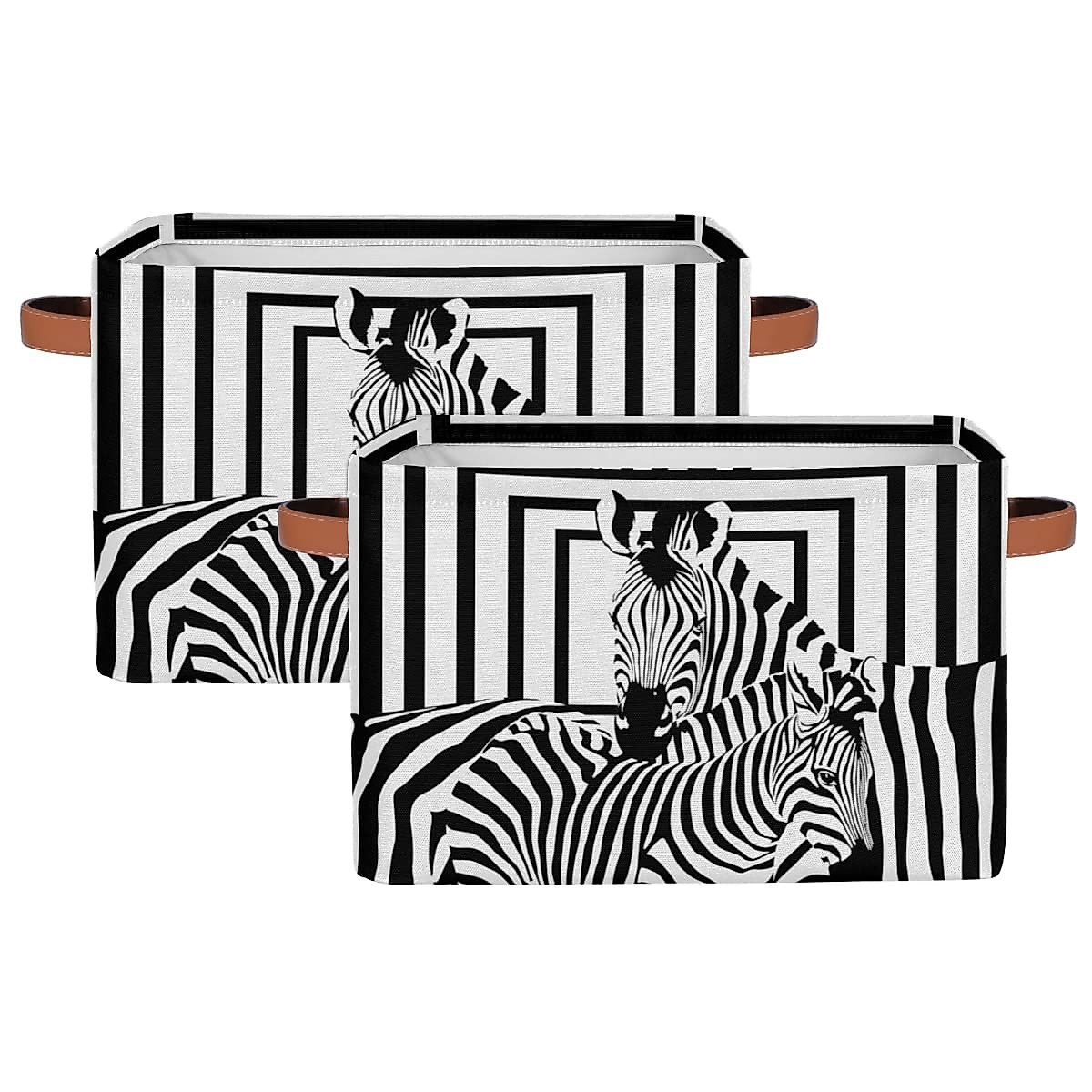 Funky Qiu African Animal Zebra Storage Basket Cube Black White Large Toys Storage Box Bin with Handle Collapsible Closet Shelf Cloth Organizer for Nursery Bedroom,15x11x9.5 in,2 Pack
